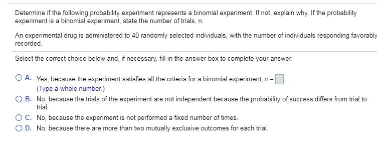 Solved Determine if the following probability experiment | Chegg.com
