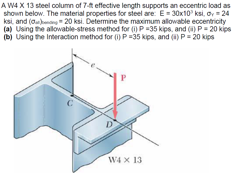 Solved A W4 X 13 steel column of 7-ft effective length | Chegg.com