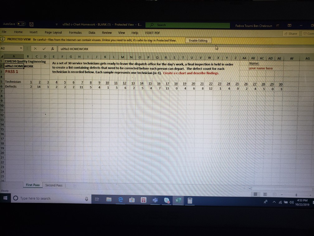 Solved AutoSave C u09a3 c-Chart Homework BLANK (1) Protected | Chegg.com