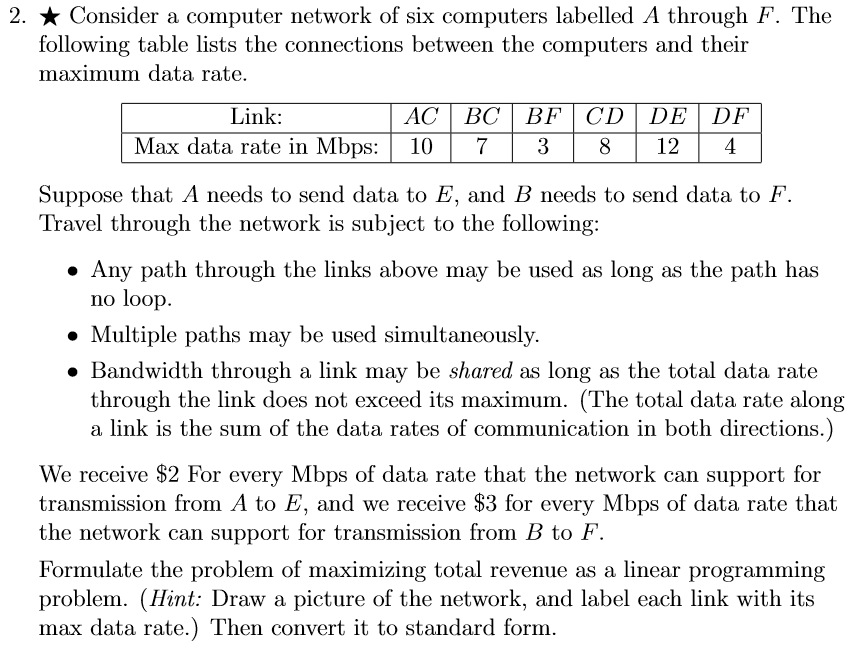Solved 2. * Consider a computer network of six computers | Chegg.com