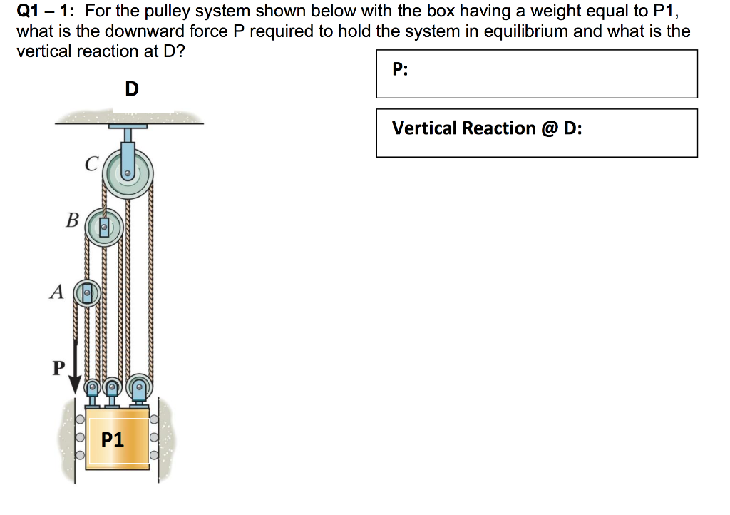 Solved Q1 - 1: For the pulley system shown below with the | Chegg.com