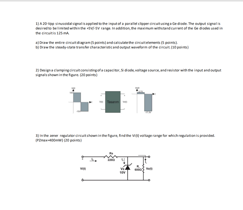 1) A 20-Vpp sinusoidal signal is applied to the input | Chegg.com