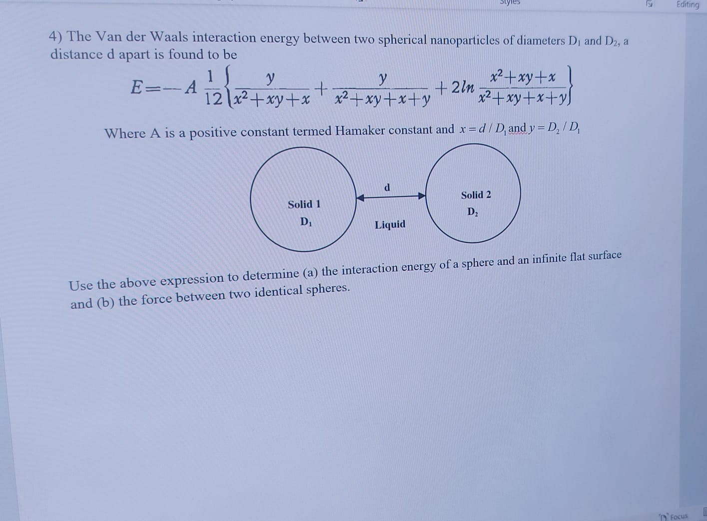 Solved 4) The Van der Waals interaction energy between two | Chegg.com