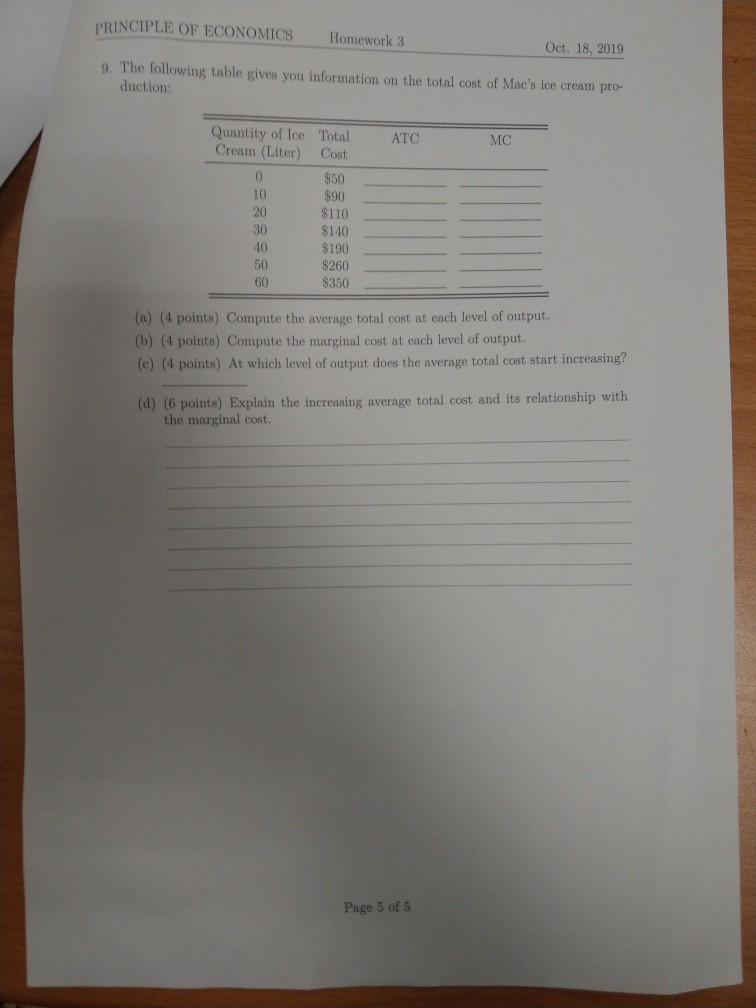 Solved PRINCIPLE OF ECONOMICS Homework 3 Oct. 18, 2019 9. | Chegg.com