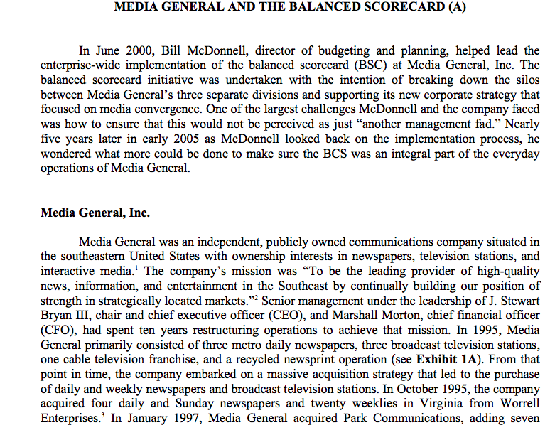 Solved MEDIA GENERAL AND THE BALANCED SCORECARD (A) In June | Chegg.com
