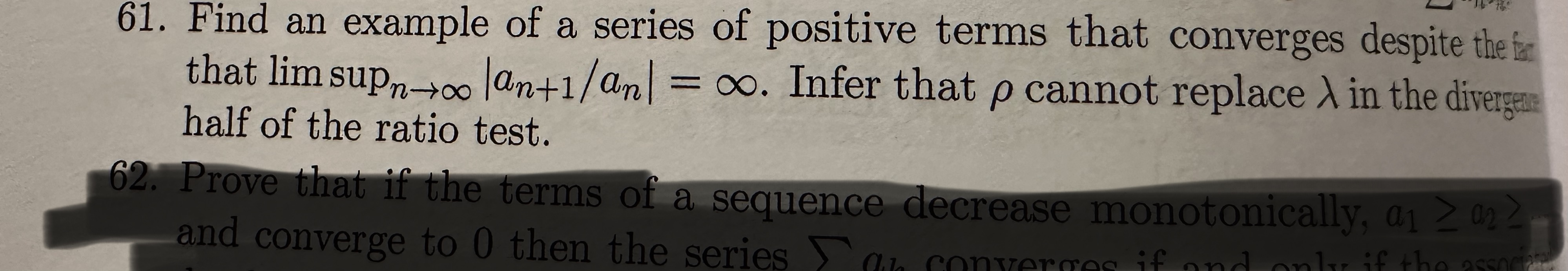 Solved 61. Find an example of a series of positive terms | Chegg.com