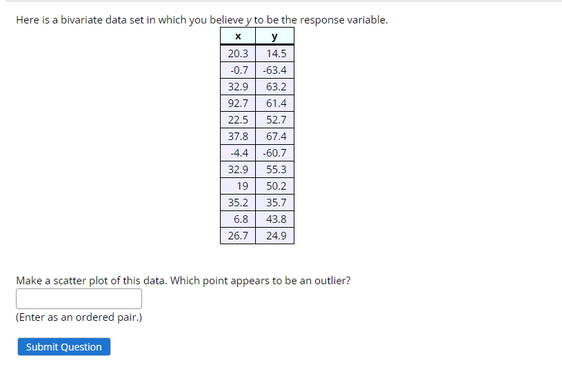 Solved Here is a bivariate data set in which you l' '. ' '. | Chegg.com