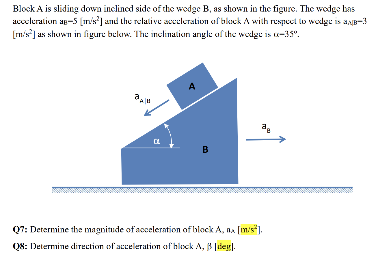 Solved Block A is sliding down inclined side of the wedge B, | Chegg.com