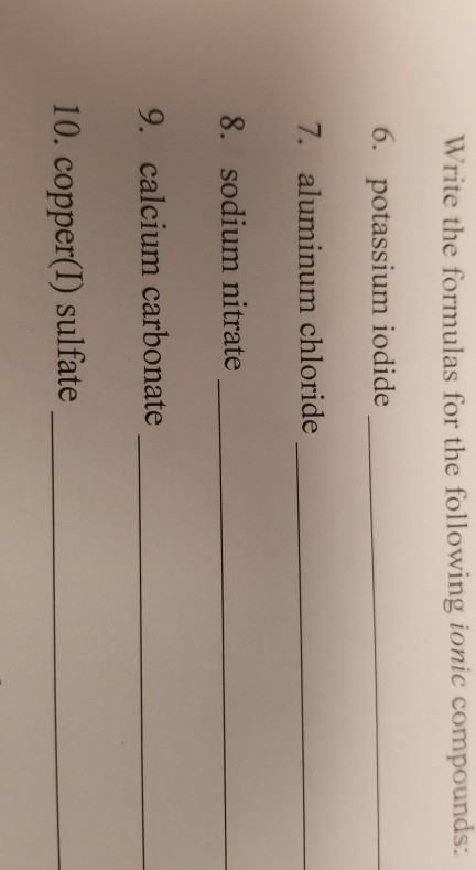 Solved Write the formulas for the following ionic compounds: | Chegg.com