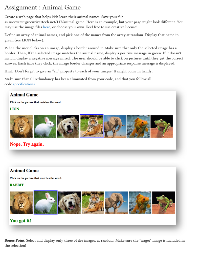 Solved Assignment : Animal Game Create a web page that helps | Chegg.com