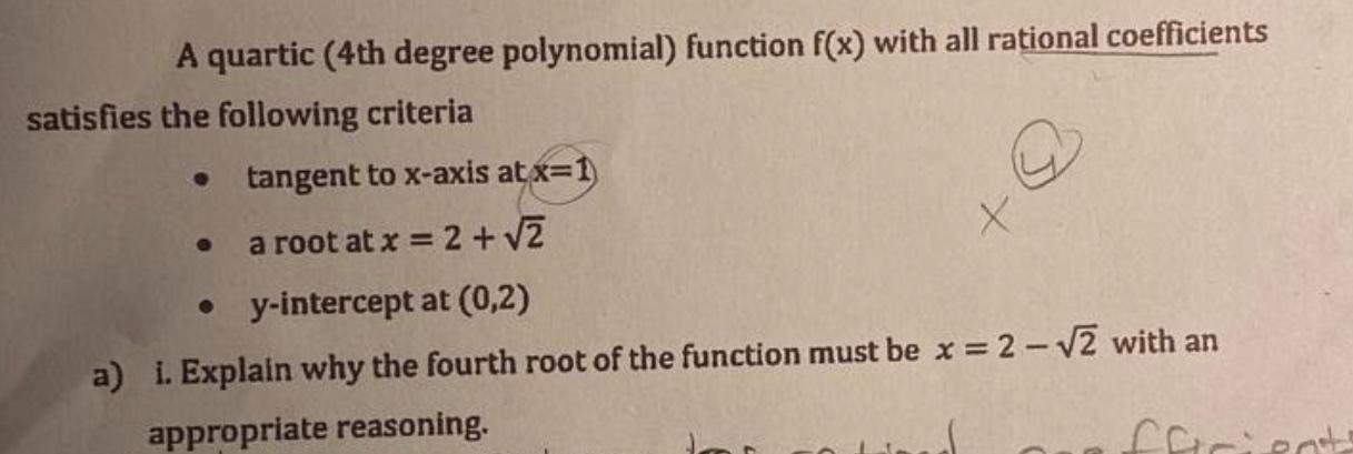 Solved A Quartic 4th Degree Polynomial Function F X With