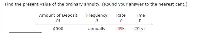 Solved Find the present value of the ordinary annuity. | Chegg.com