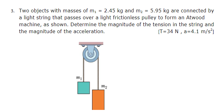 Solved Two objects with masses of m1=2.45 kg and m2=5.95 kg | Chegg.com