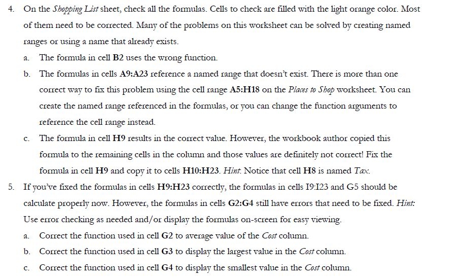 Solved 4. On the Shopping List sheet, check all the | Chegg.com