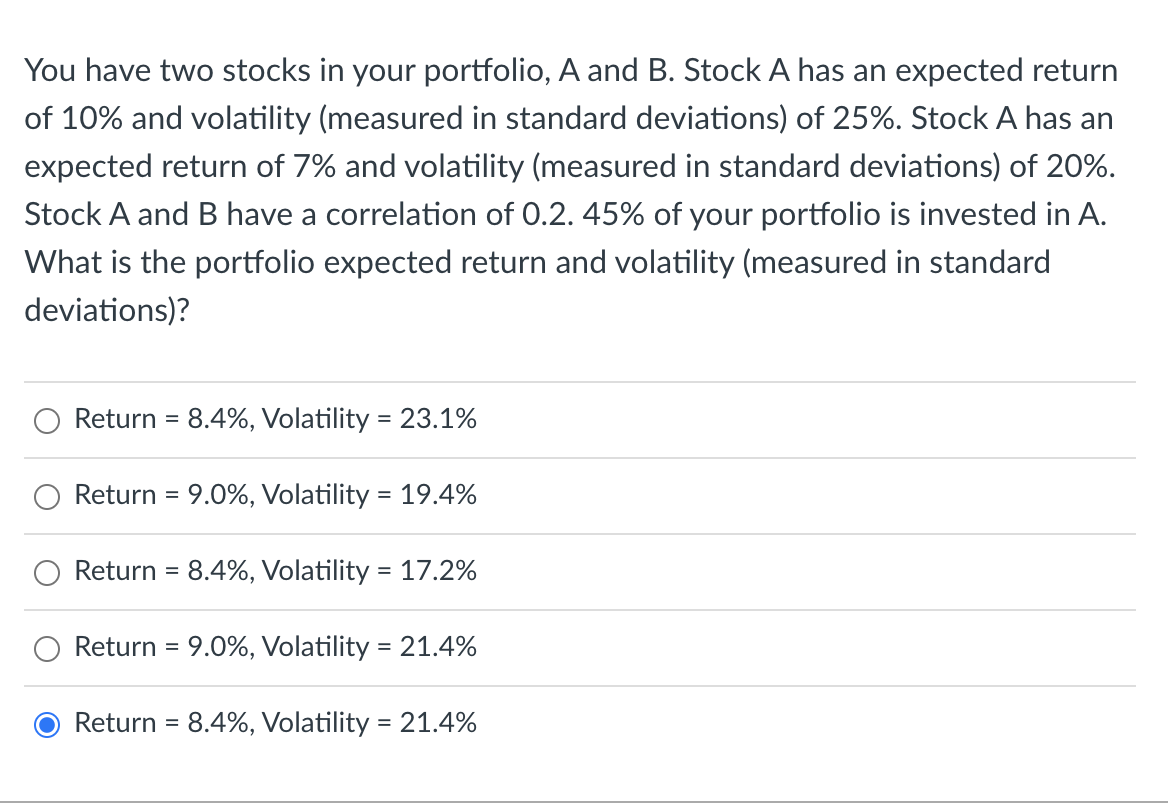 Solved You have two stocks in your portfolio, A and B. Stock | Chegg.com