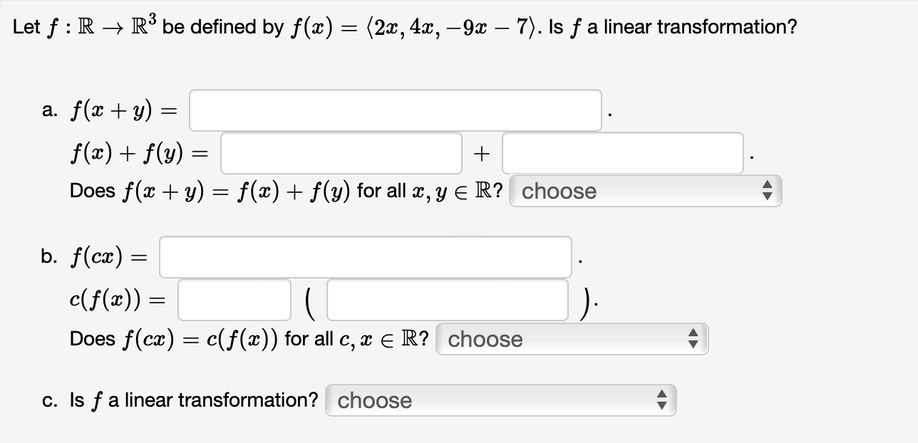 Solved et f:R→R3 be defined by f(x)= 2x,4x,−9x−7 . Is f a | Chegg.com