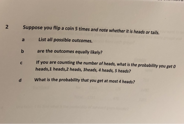 Solved 2 Suppose you flip a coin 5 times and note whether it | Chegg.com