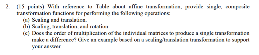 Solved 2. (15 points) With reference to Table about affine | Chegg.com