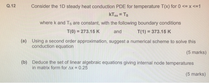 Solved Q.12 Consider the 1D steady heat conduction PDE for | Chegg.com