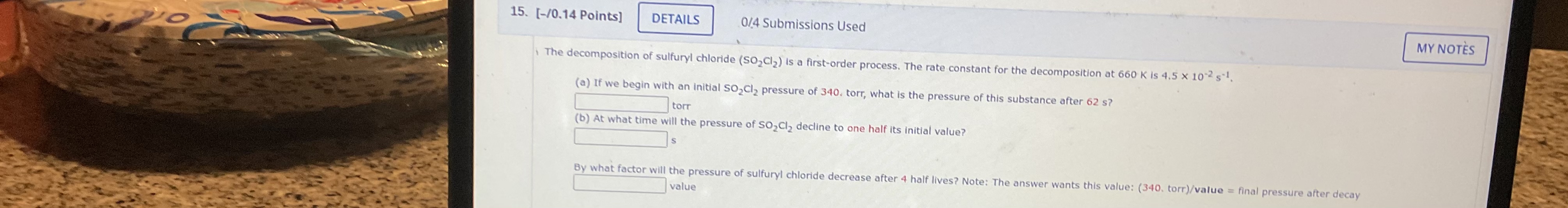 Solved The decomposition of sulfuryl chloride (SO2Cl2) ﻿is a | Chegg.com