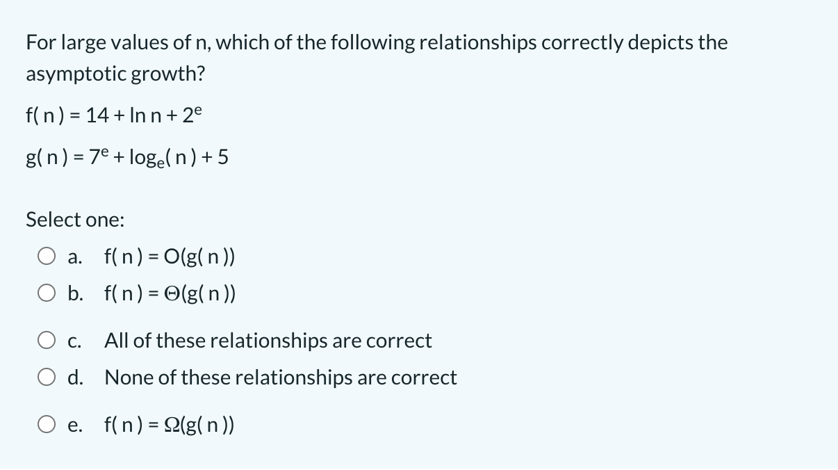 Solved For large values of n, which of the following | Chegg.com