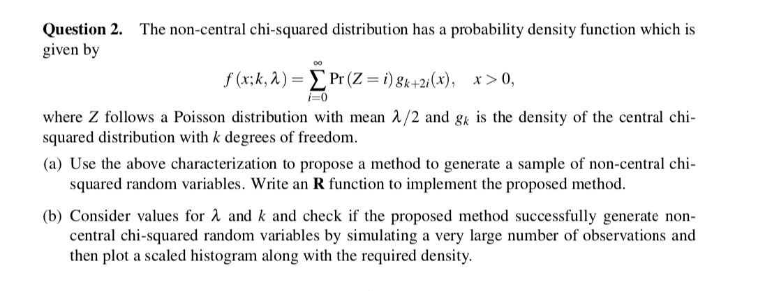 Solved Question 2. The non-central chi-squared distribution | Chegg.com