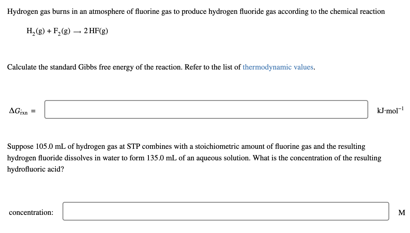 Solved delta-G values from table: for HF, -275.4 // for H2, | Chegg.com
