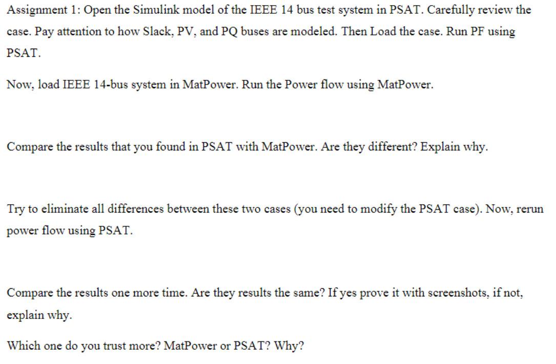 Assignment 1: Open the Simulink model of the IEEE 14 | Chegg.com
