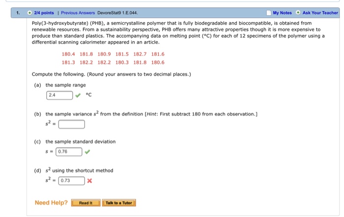 Solved 1. 2/4 points | Previous Answers DevoreStat9 1.E.044. | Chegg.com
