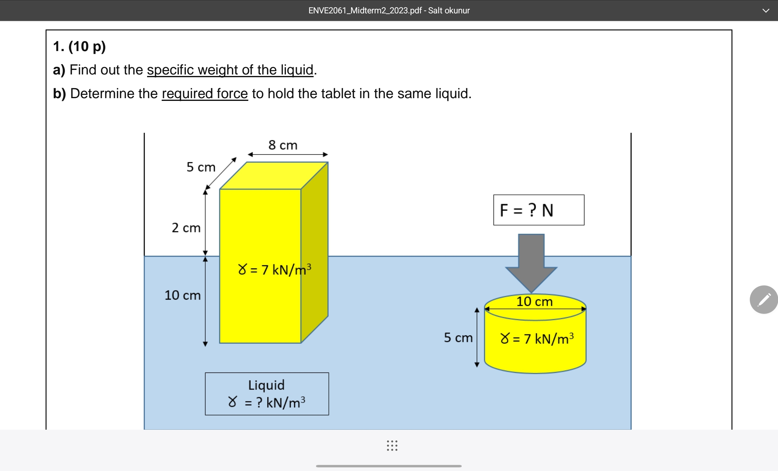 Solved 1. (10 ﻿p)a) ﻿Find out the specific weight of the | Chegg.com