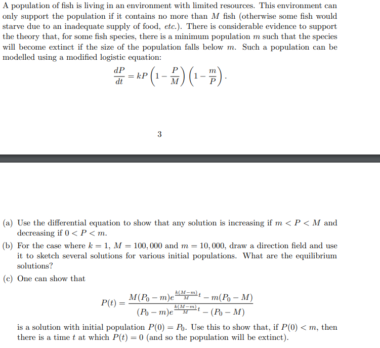Solved A population of fish is living in an environment with | Chegg.com