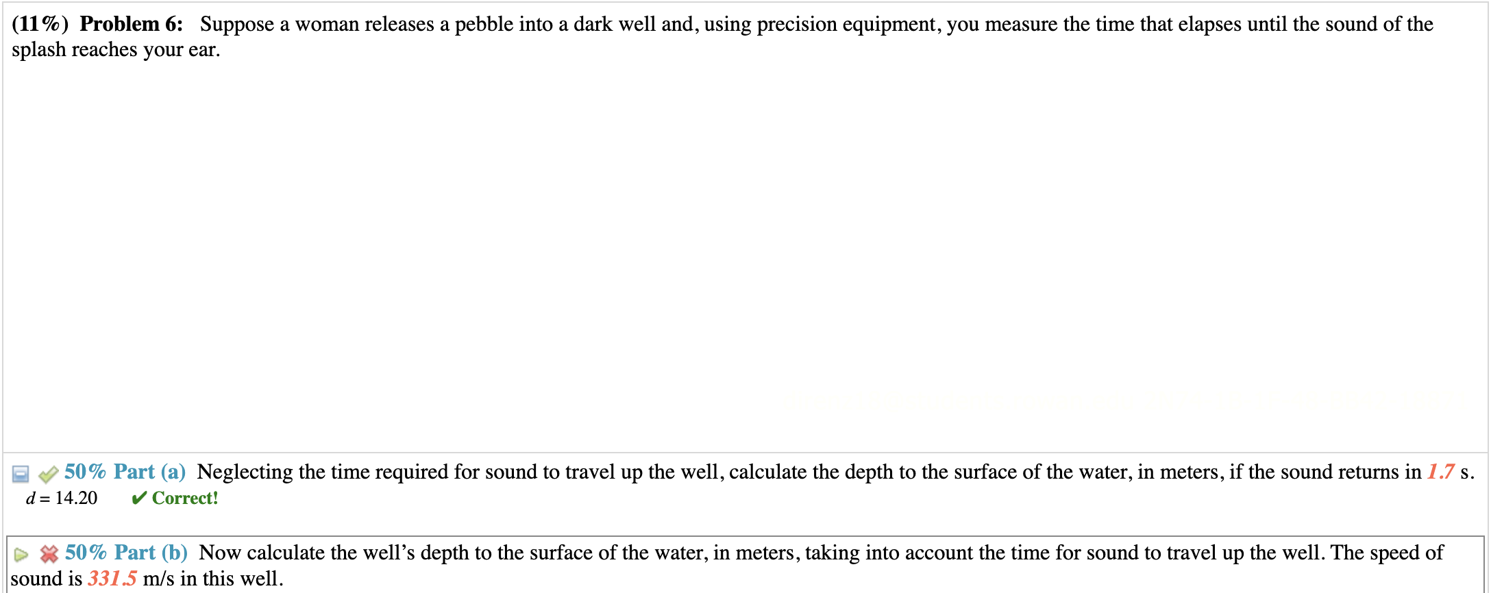 (11\%) Problem 6: Suppose a woman releases a pebble | Chegg.com