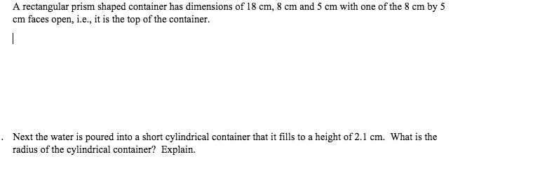 Solved A rectangular prism shaped container has dimensions | Chegg.com