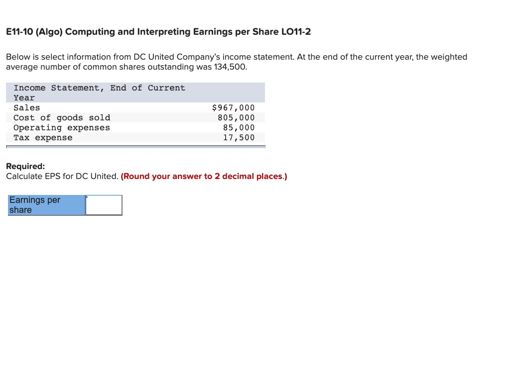 Solved E11-10 (Algo) Computing and Interpreting Earnings per | Chegg.com