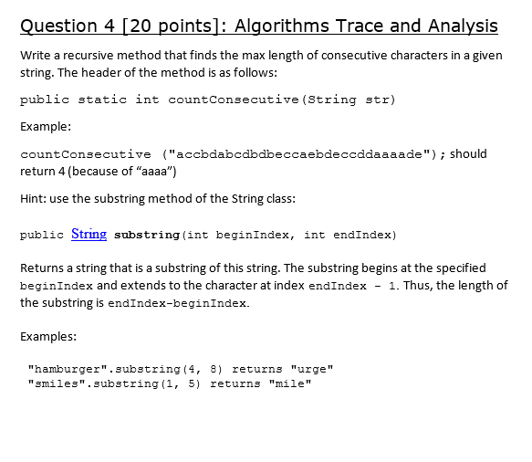 Solved Question 4 [20 points]: Algorithms Trace and Analysis | Chegg.com