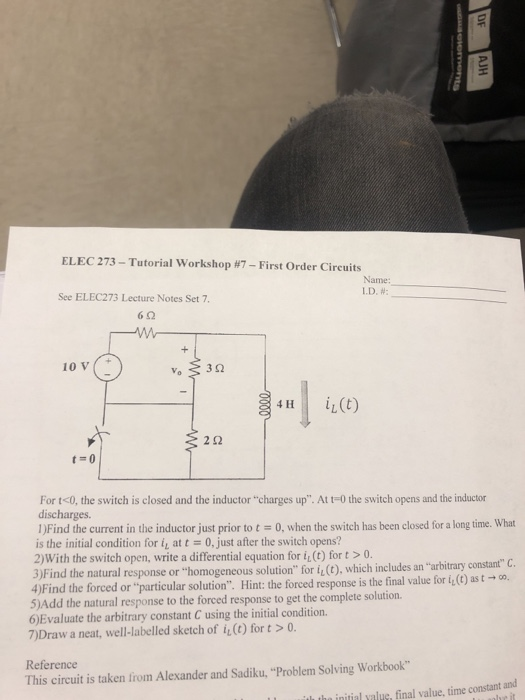 Solved ELEC 273-Tutorial workshop #7-First Order Circuits | Chegg.com