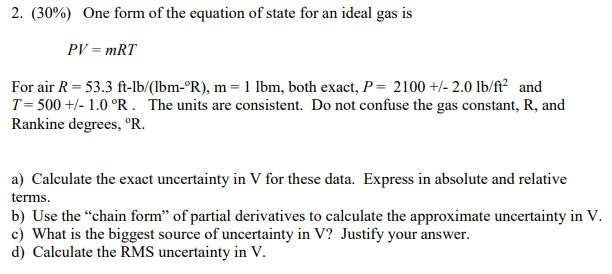 Solved 2. (3090) One form of the equation of state for an | Chegg.com