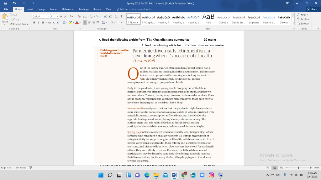 Solved 6 X File Spring 2022 Bus251 Mid 1 - Word (Product | Chegg.com