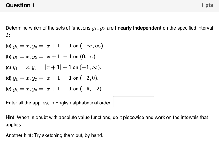 Solved Determine which of the sets of functions y1,y2 are | Chegg.com