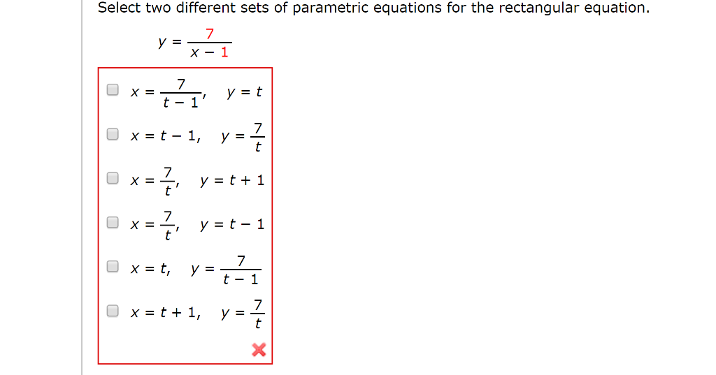 Solved Select two different sets of parametric equations for | Chegg.com