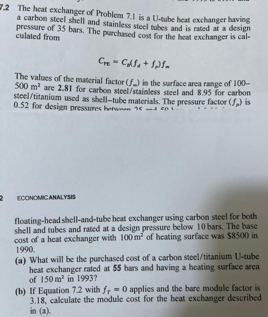 Solved 7.2 The heat exchanger of Problem 7.1 is a U-tube | Chegg.com