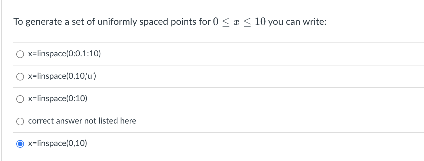 Solved To generate a set of uniformly spaced points for | Chegg.com