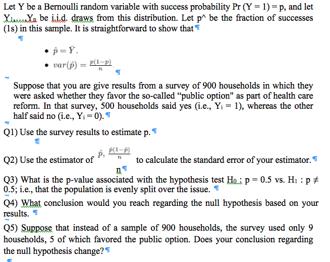 Solved Let Y be a Bernoulli random variable with success | Chegg.com