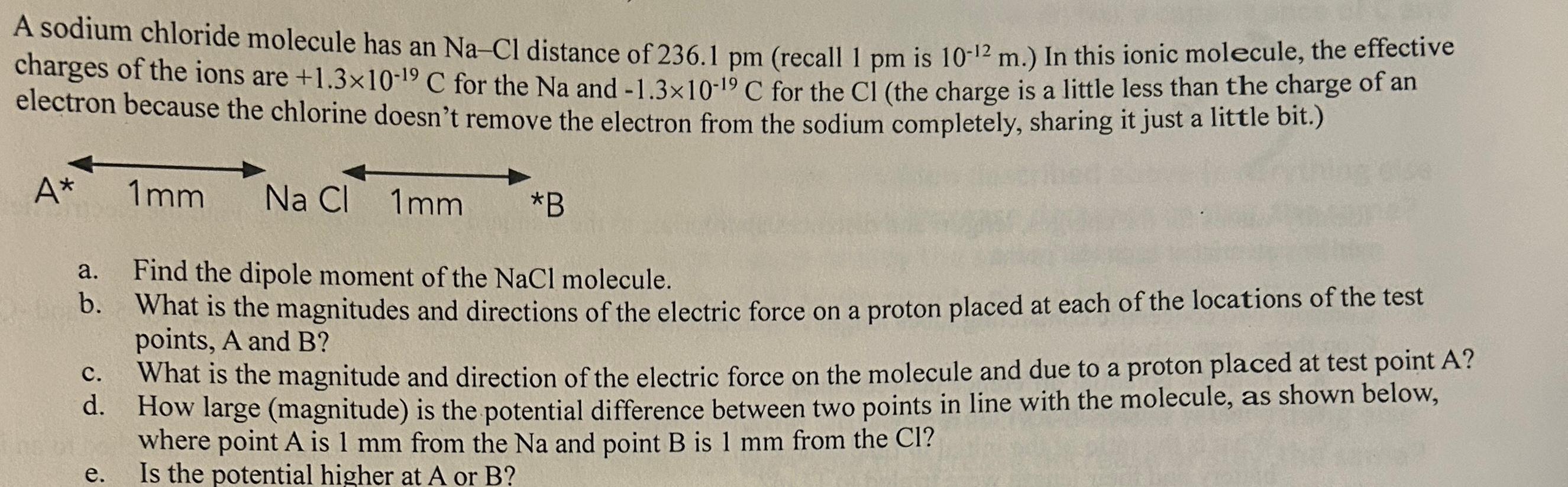 Solved A sodium chloride molecule has an Na−Cl distance of | Chegg.com
