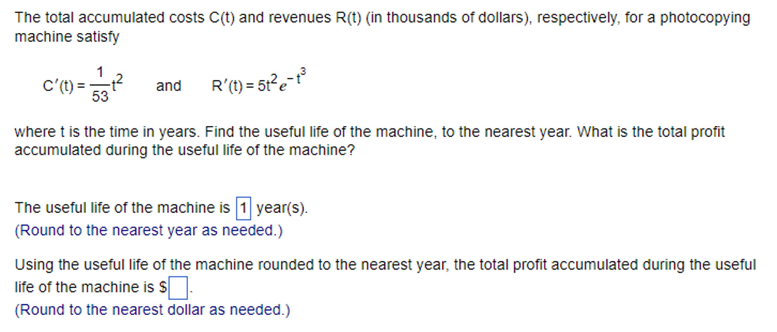 Solved Need help ASAP!The total accumulated costs C(t) ﻿and | Chegg.com