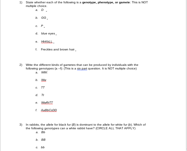 Solved 1) State whether each of the following is a genotype, | Chegg.com