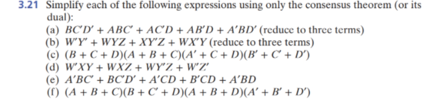 Solved 3.21 Simplify each of the following expressions using | Chegg.com
