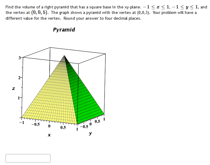 Solved Find the volume of a right pyramid that has a square | Chegg.com