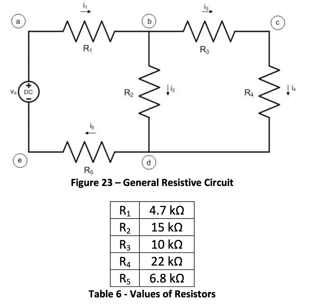 Solved Figure 23 - General Resistive Circuit Table 6 - | Chegg.com