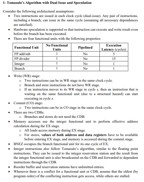 Solved 1- Tomasulo's Algorithm with Dual Issue and | Chegg.com Solved 1- Tomasulo's Algorithm with Dual Issue and | Chegg.com